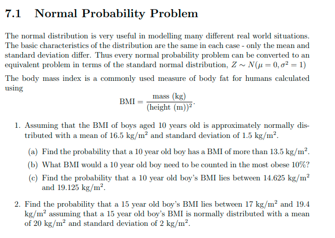 Solved 7.1 Normal Probability Problem The normal | Chegg.com
