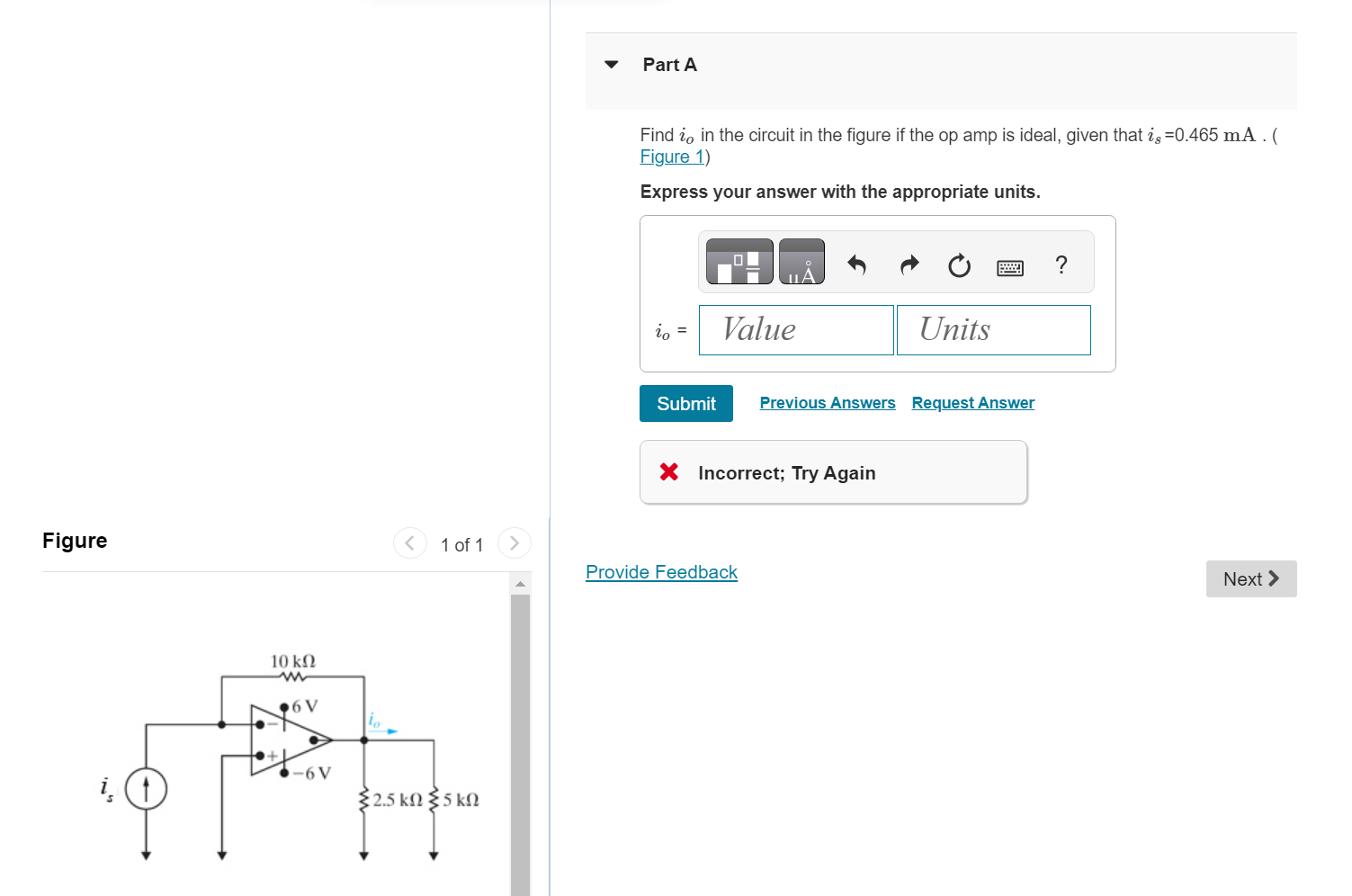 Solved Find io in the circuit in the figure if the op amp is | Chegg.com