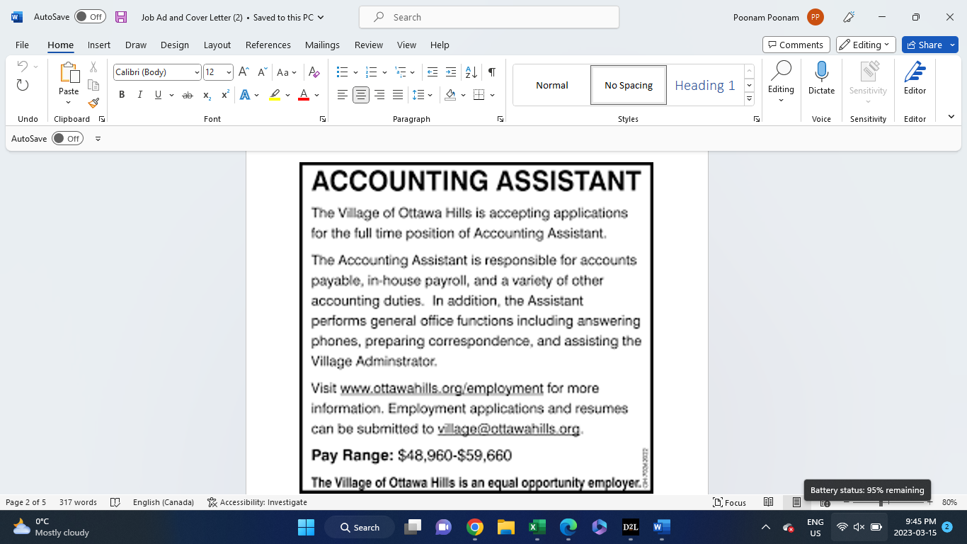 Requirements Create a Combination resume for the | Chegg.com