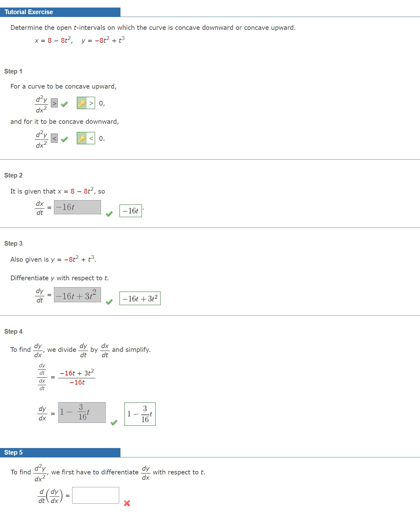 Solved x=8−8t2,y=−8t2+t3 Step 1 For a curve to be concave | Chegg.com