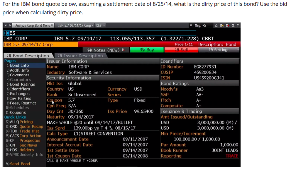 Solved For the IBM bond quote below, assuming a settlement | Chegg.com