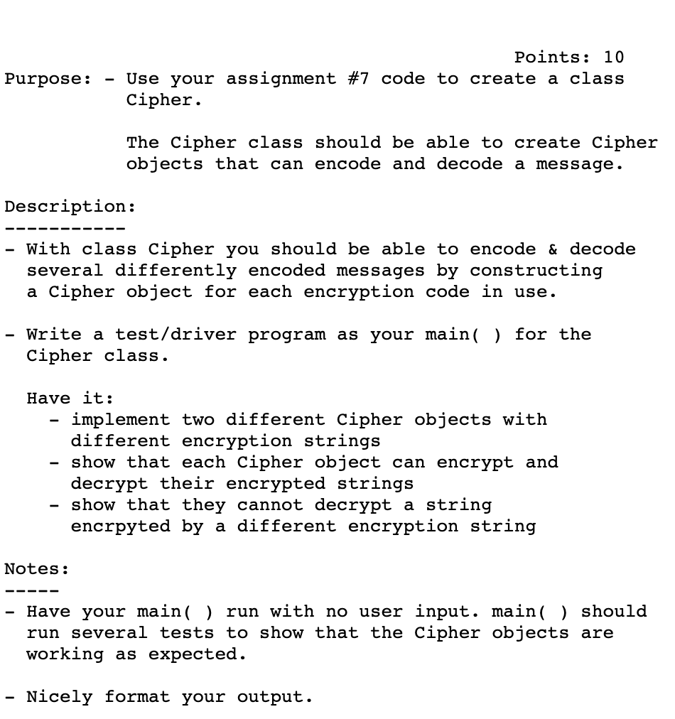 Solved Purpose: Points: 10 Use your assignment #7 code to | Chegg.com