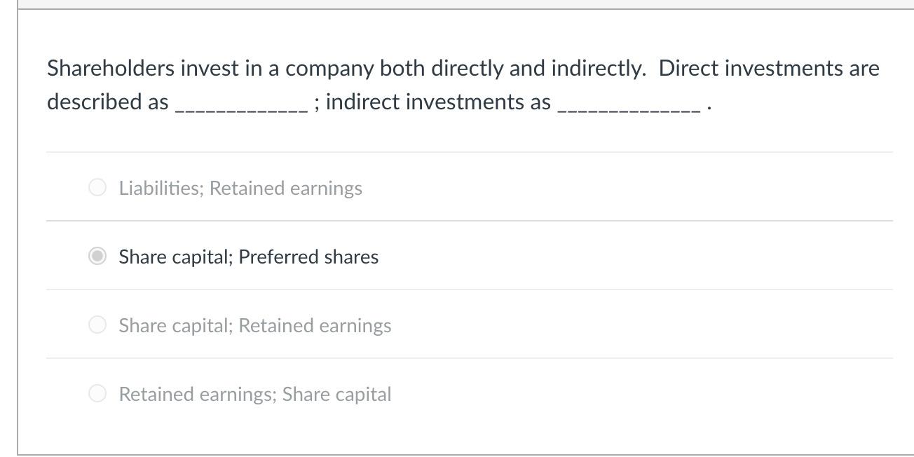 Solved Shareholders invest in a company both directly and | Chegg.com