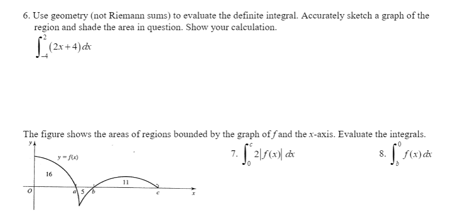 Solved 6. Use geometry (not Riemann sums) to evaluate the | Chegg.com
