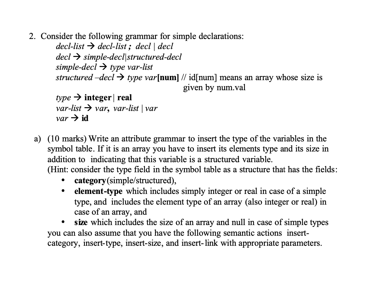 Solved Consider the following grammar for simple | Chegg.com