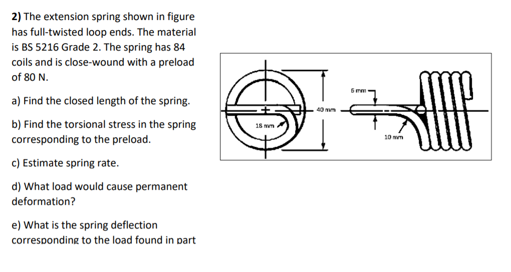 Solved 2) The extension spring shown in figure has | Chegg.com