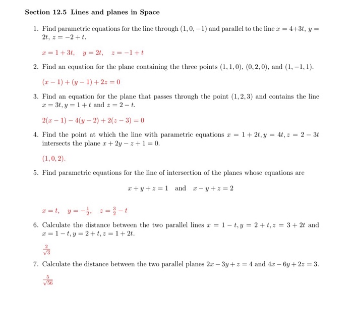 Solved Find Parametric Equations For The Line Through 1 0