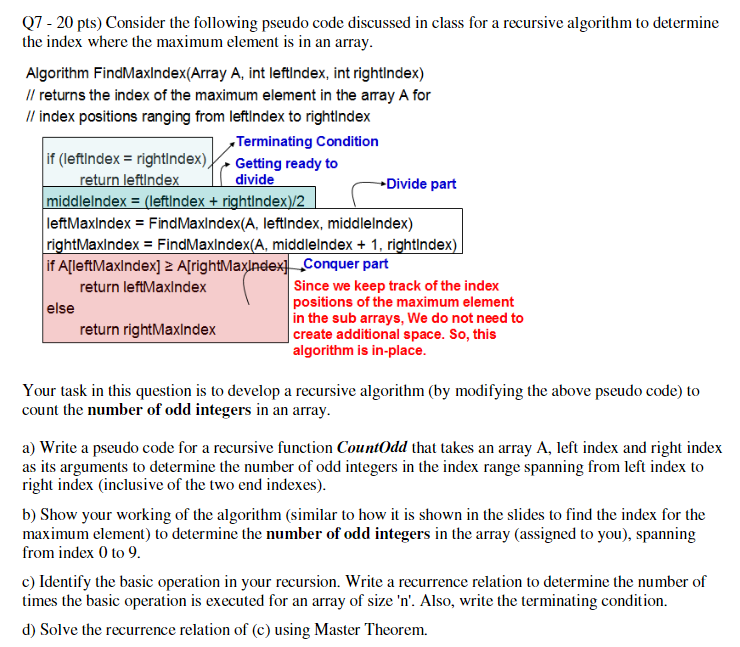 Solved Q7 - 20pts ) Consider the following pseudo code | Chegg.com