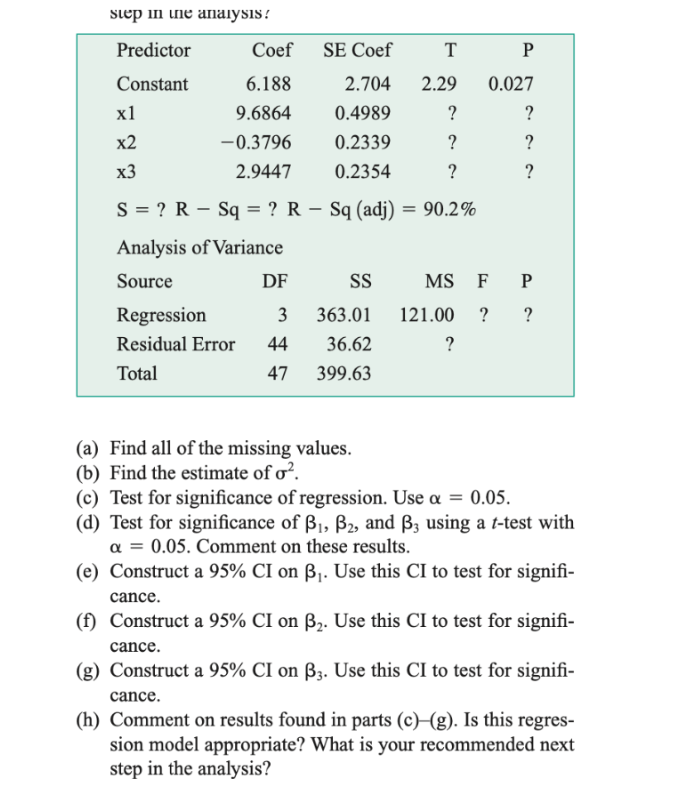 Solved SE Coef T P step in the analysis ! Predictor Coef | Chegg.com