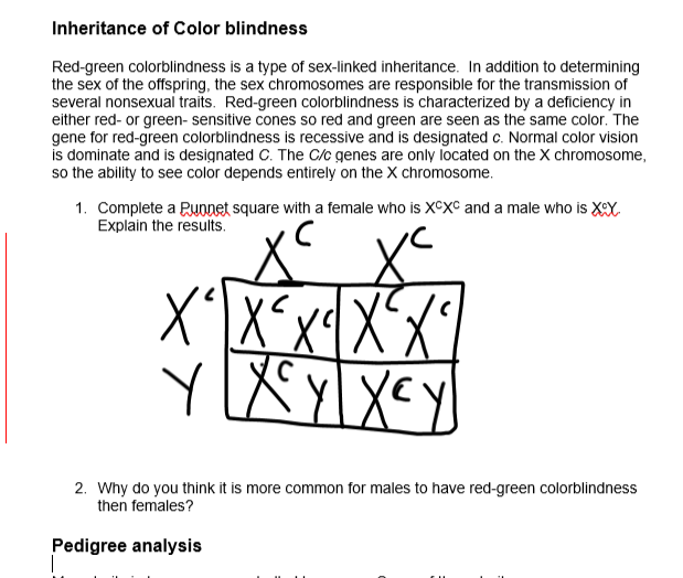 Solved Inheritance of Color blindness Red-green | Chegg.com