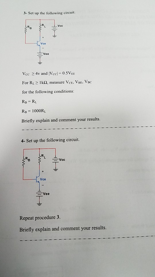 Solved 3- Set up the following circuit. Vce Vee For RL 2 | Chegg.com