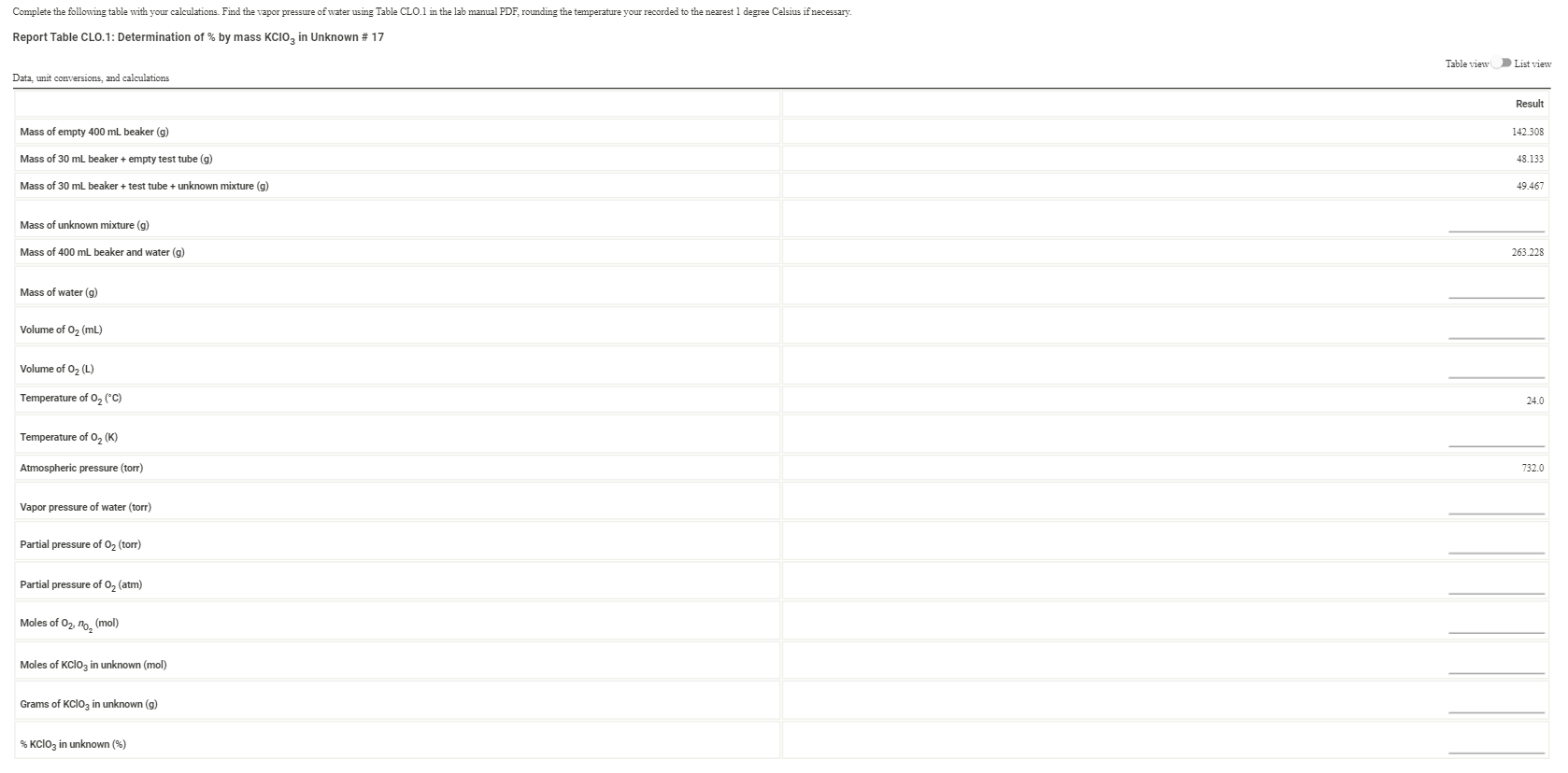 Solved Report - Analysis of KClO3/KCI Using The Ideal Gas | Chegg.com