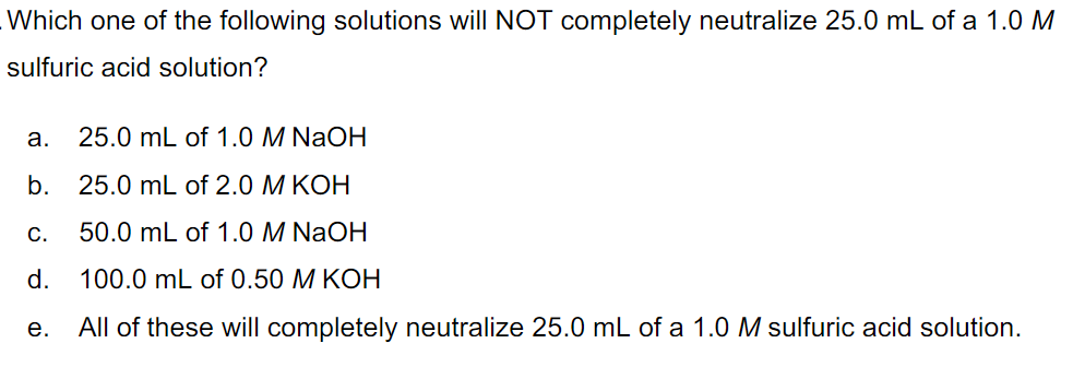 Solved Which one of the following solutions will NOT | Chegg.com