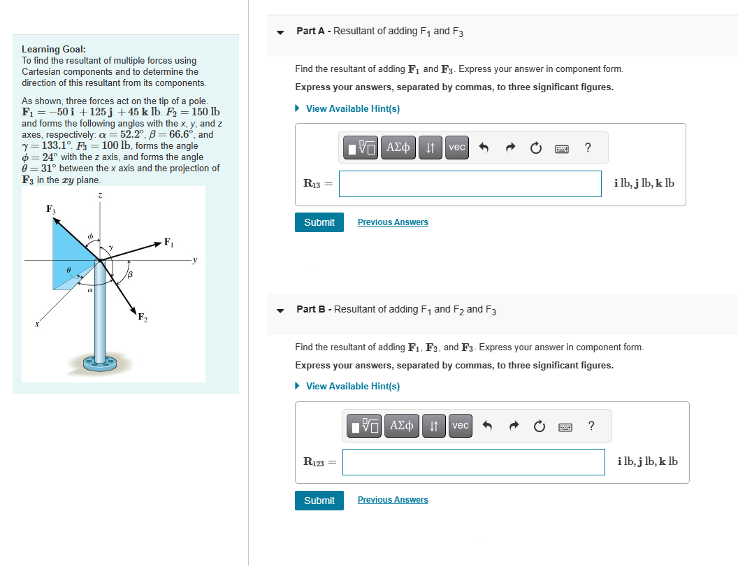 Solved Part A - ﻿Resultant of adding F1 ﻿and F3Learning | Chegg.com