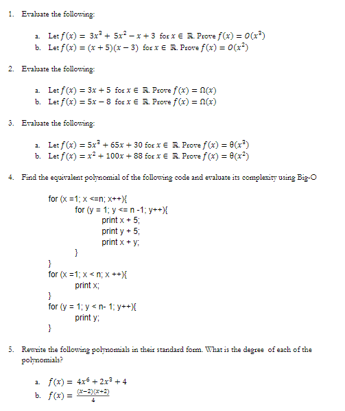 Solved 1. Evaluate the following: a. Let f(x)=3x3+5x2−x+3 | Chegg.com