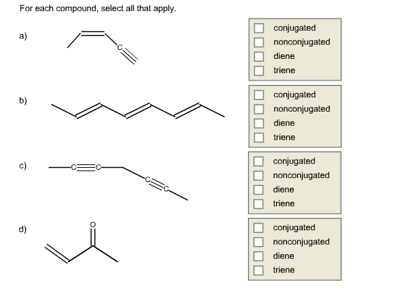 Solved For each compound, select all that apply conjugated | Chegg.com