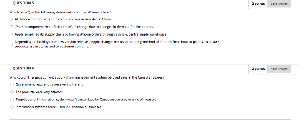 Solved QUESTION 5 2 points Save Answer Which two (2) of the | Chegg.com