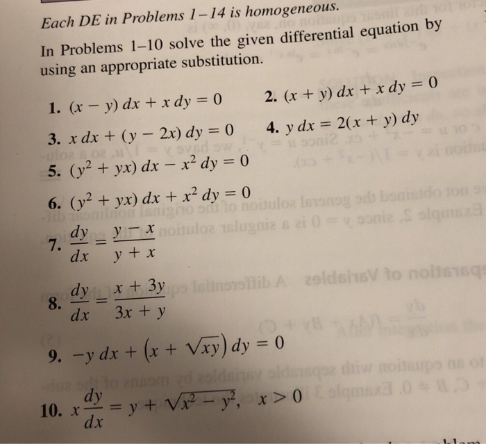 Solved Each DE in Problems 1-14 is homogeneous. In Problems | Chegg.com