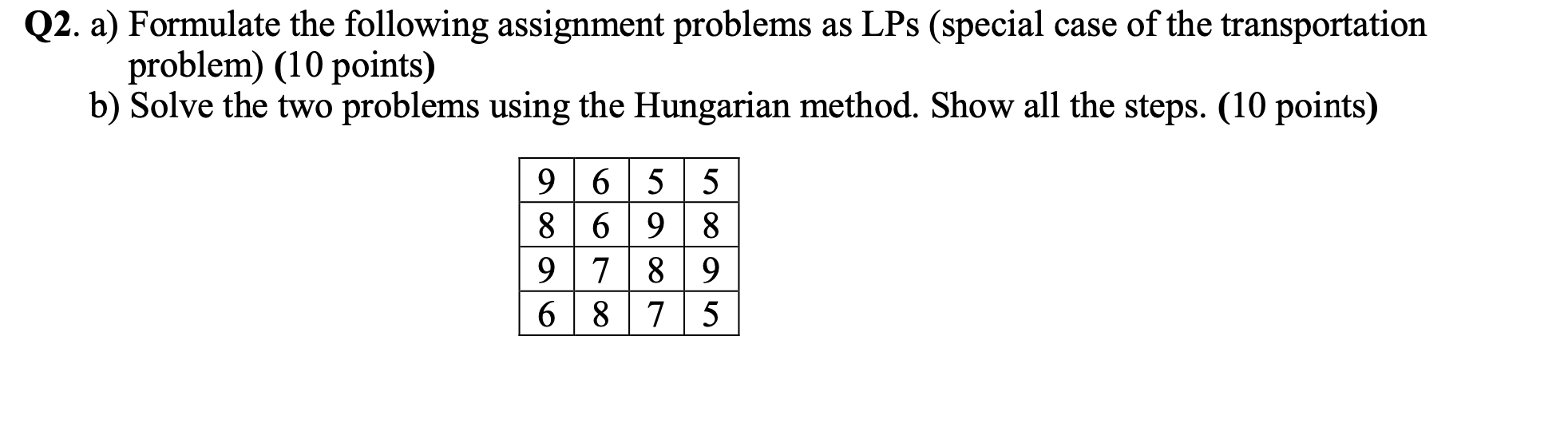 Solved Q2. a) Formulate the following assignment problems as | Chegg.com