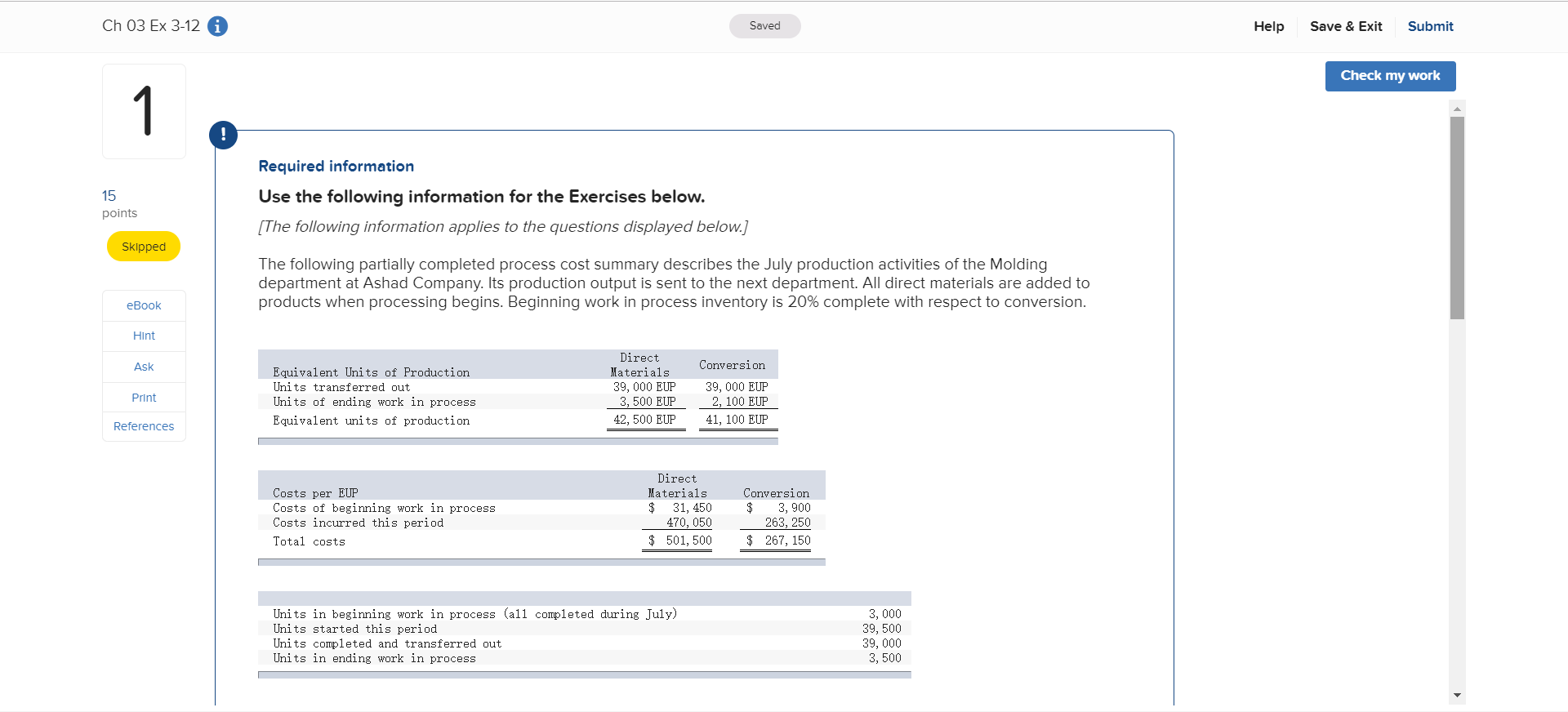 Solved Ch 03 Ex 3 12 Saved Help Save And Exit Submit Check