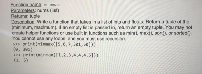 Solved Function Name Minmax Parameters Nums List 