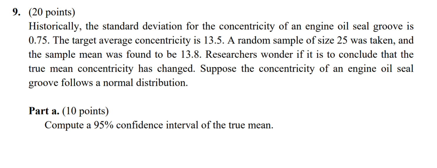 Solved 9. (20 points) Historically, the standard deviation | Chegg.com