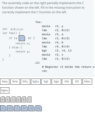 Solved The assembly code on the right partially implements | Chegg.com