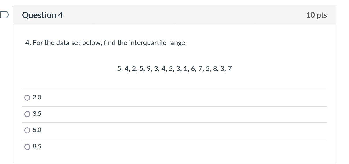 Solved For the data set below, find the interquartile | Chegg.com