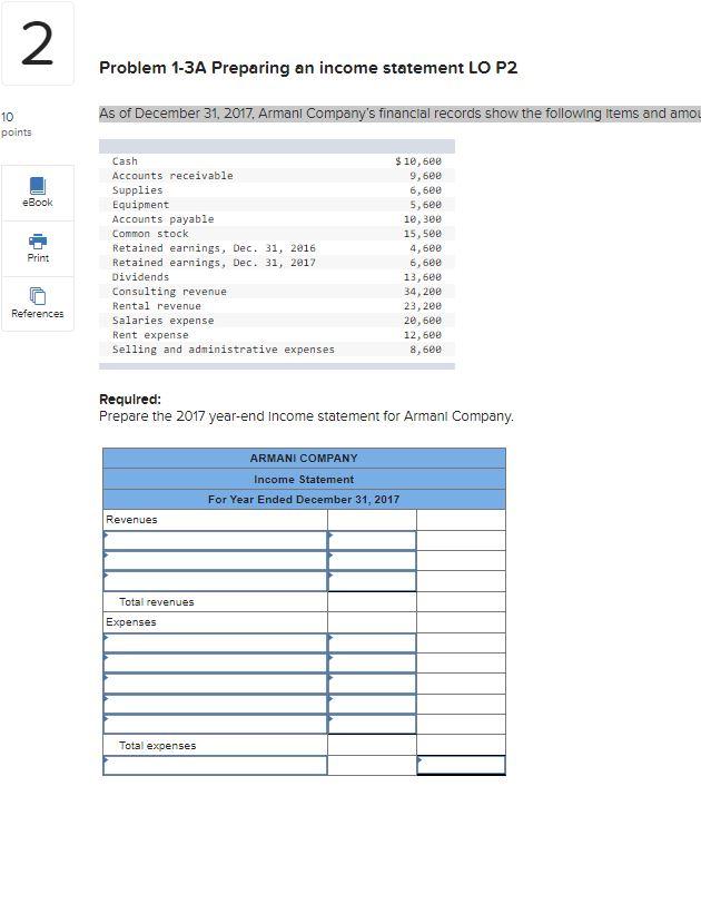 Solved N Problem 1-3A Preparing an income statement LO P2 10 | Chegg.com