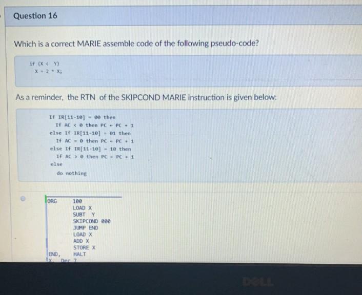 Solved A)ORG 100 loadX SubtY skipcond 400 jumpEnd LoadX | Chegg.com