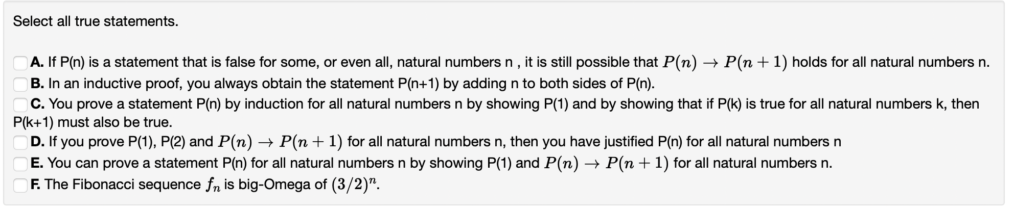 Solved Select all true statements. A. If P(n) is a statement | Chegg.com