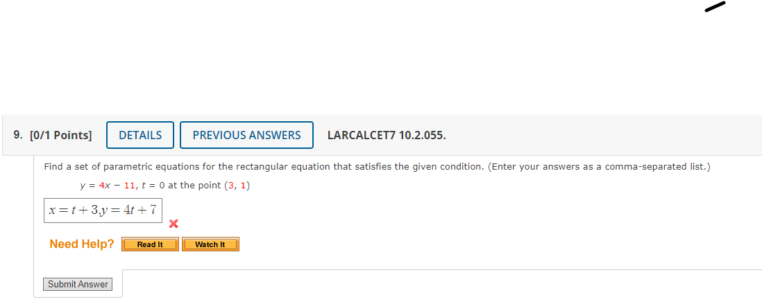 Solved Find A Set Of Parametric Equations For The