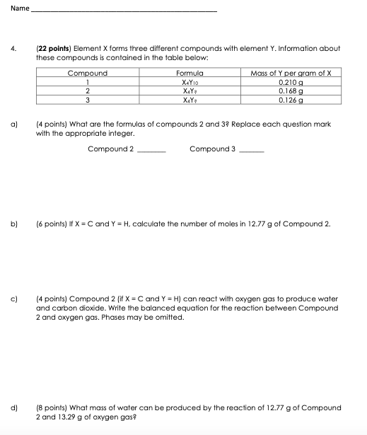 Solved Name 4. (22 points) Element X forms three different | Chegg.com