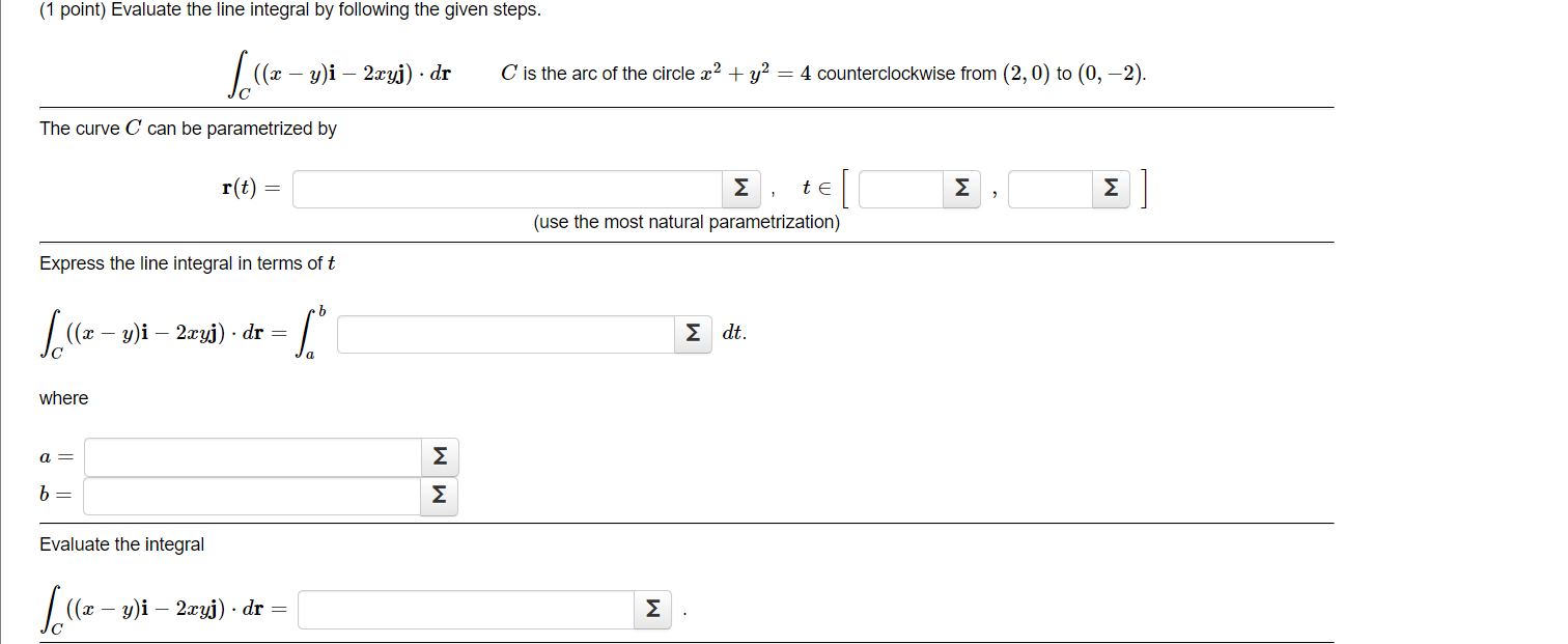 Solved (1 point) Evaluate the line integral by following the | Chegg.com