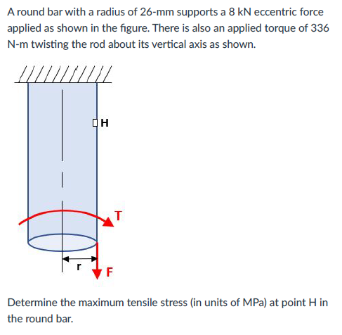 Solved A round bar with a radius of 26-mm supports a 8 kN | Chegg.com
