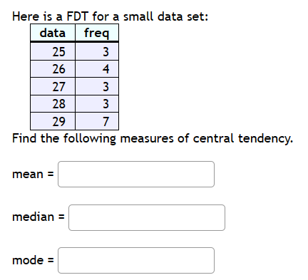 Solved Here is a FDT for a small data set: Find the | Chegg.com