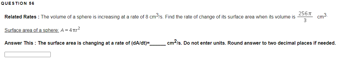 Solved QUESTION 56 Related Rates : The volume of a sphere is | Chegg.com
