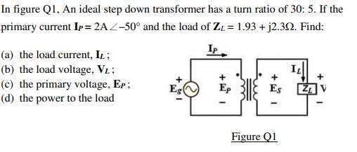 Solved In figure Q1, An ideal step down transformer has a | Chegg.com
