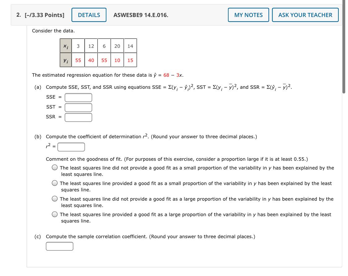 Solved 2. [-13.33 Points] DETAILS ASWESBE9 14.E.016. MY | Chegg.com
