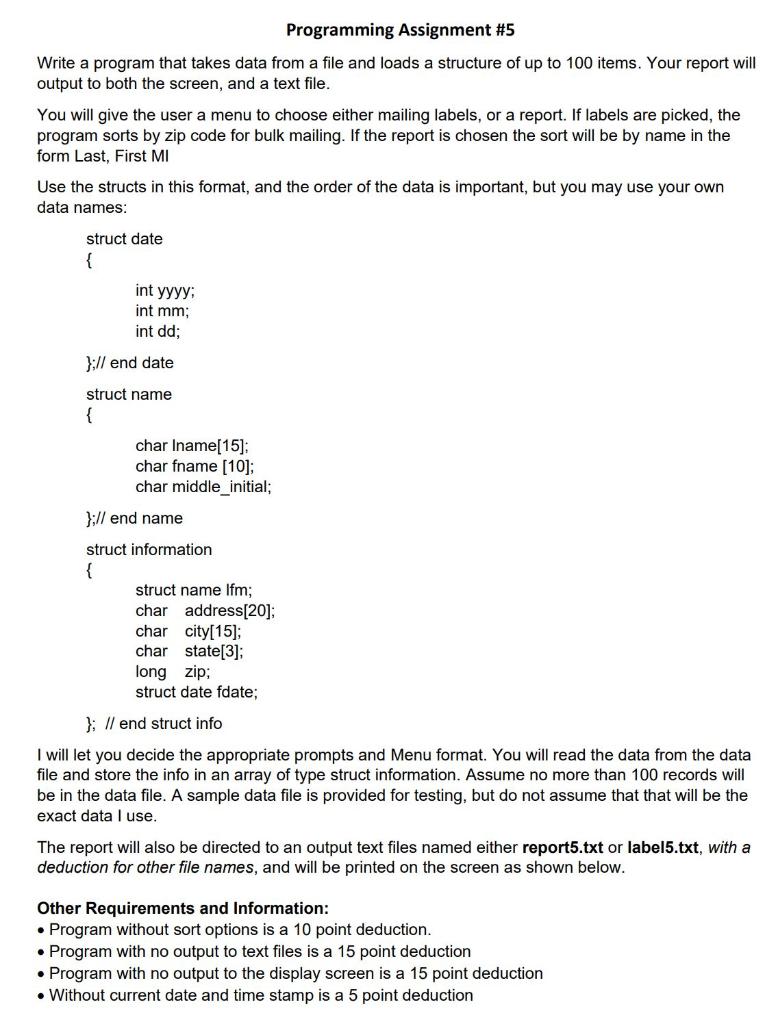 Programming Assignment #5 Write a program that takes | Chegg.com