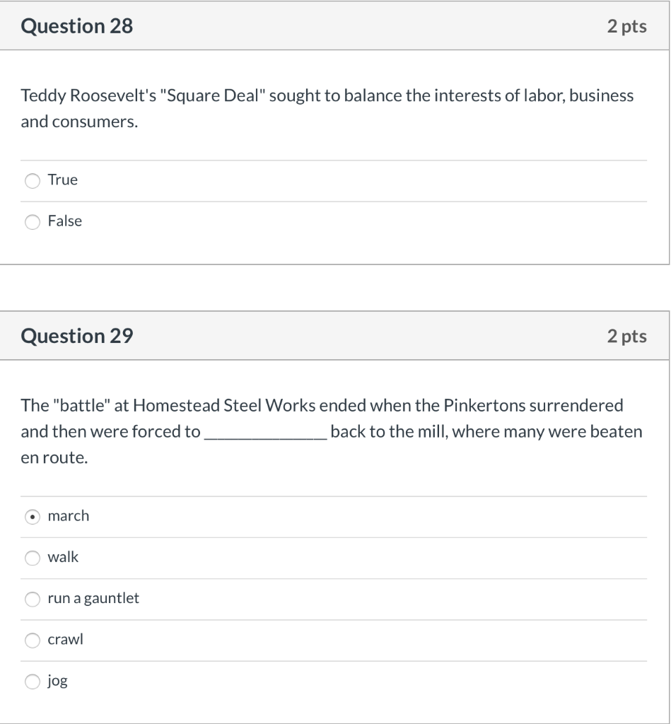 Solved Question 28 2 pts Teddy Roosevelt's "Square Deal" | Chegg.com