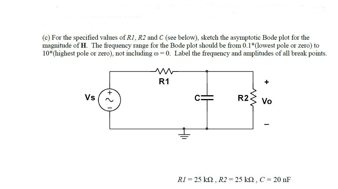 Solved (c) For the specified values of R1, R2 and C (see | Chegg.com