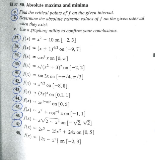 Solved [737-50. Absolute maxima and minima a. Find the | Chegg.com