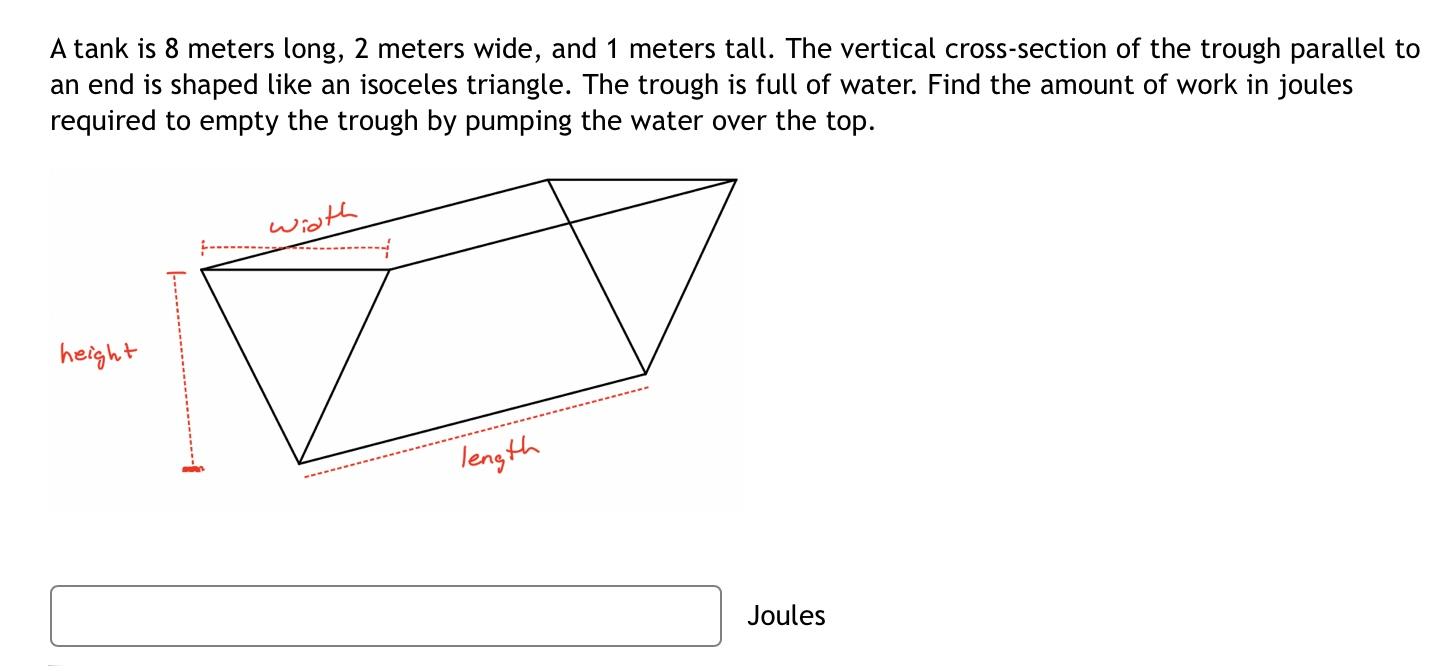 Solved A tank is 8 meters long, 2 meters wide, and 1 meters | Chegg.com