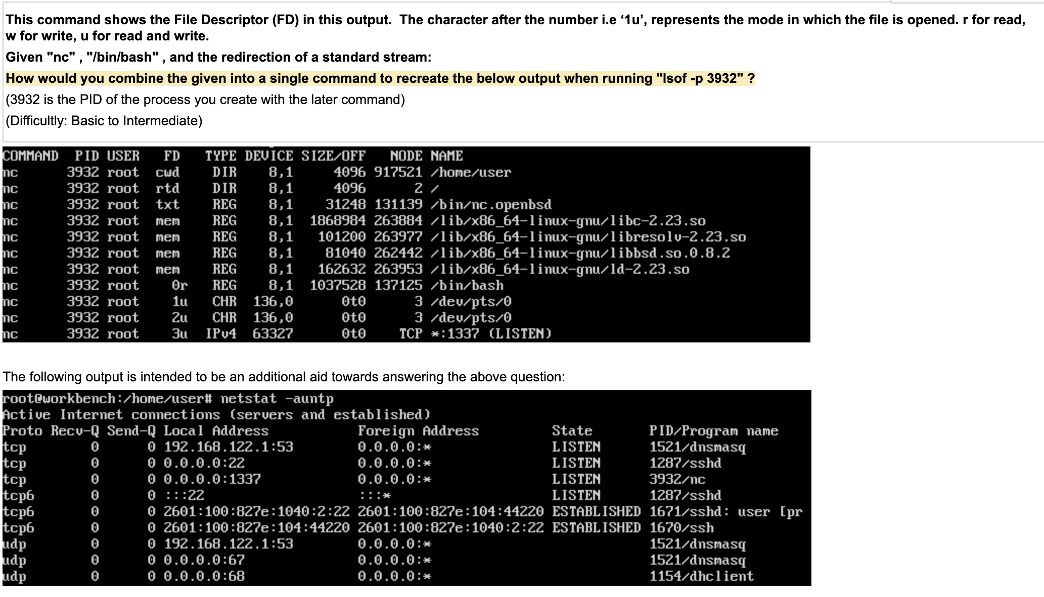 Solved This command shows the File Descriptor (FD) in this | Chegg.com