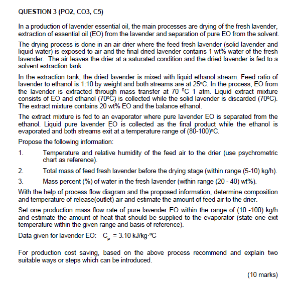 Solved QUESTION 3 (PO2, CO3, C5) In a production of lavender | Chegg.com