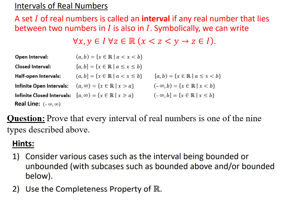 Solved Intervals of Real Numbers A set I of real numbers is | Chegg.com