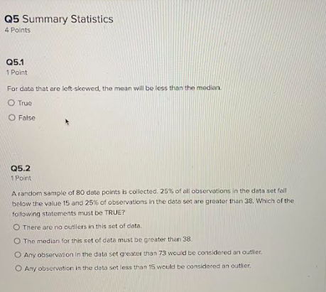 Solved Q5 Summary Statistics 4 Points Q5.1 1 Point For data | Chegg.com