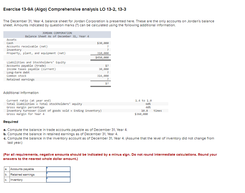 Solved Exerclse 13-9A (Algo) Comprehenslve analysls LO 13-2, | Chegg.com Solved Exerclse 13-9A (Algo) Comprehenslve analysls LO 13-2, | Chegg.com