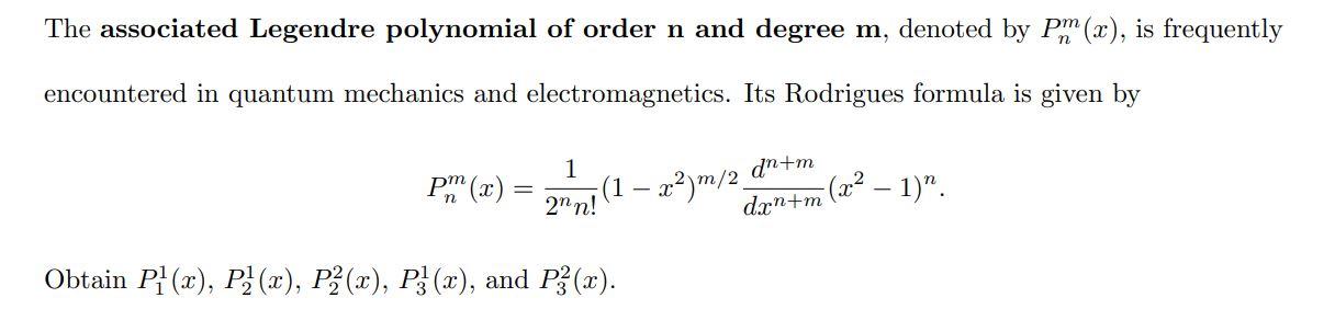 Solved The associated Legendre polynomial of order n and | Chegg.com